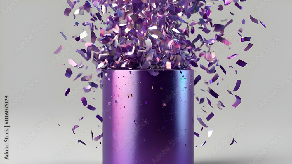 purple party popper with confetti fluid hollo Close-up of Christmas ...