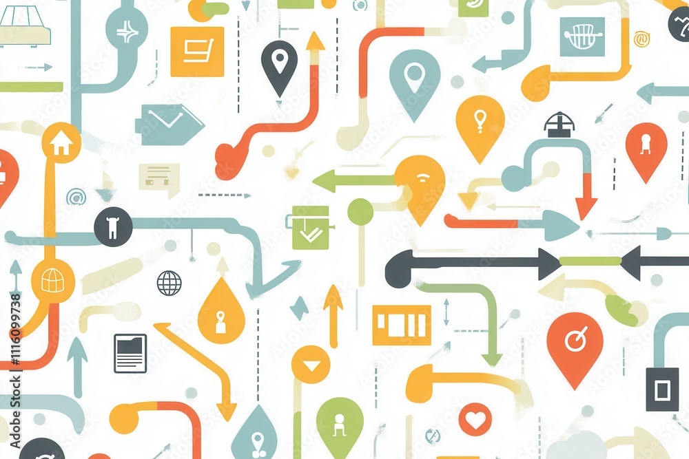 Colorful Map Icons and Arrows for Logistics Pathways Stock Illustration ...