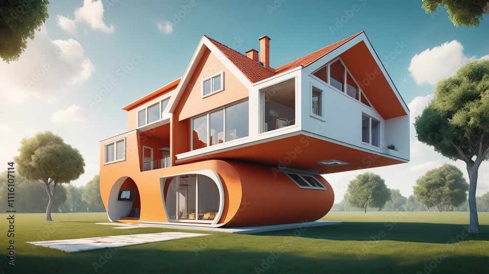 Upside-down house with a surreal and playful design, including inverted ...