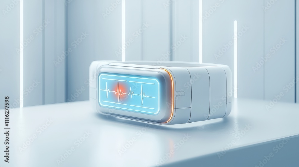 Health warning notification concept. A futuristic wrist device designed ...