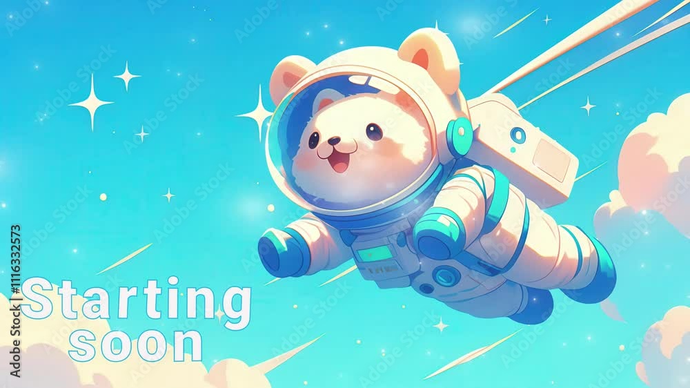 A charming cat in a space suit sails through a vibrant sky. starting ...