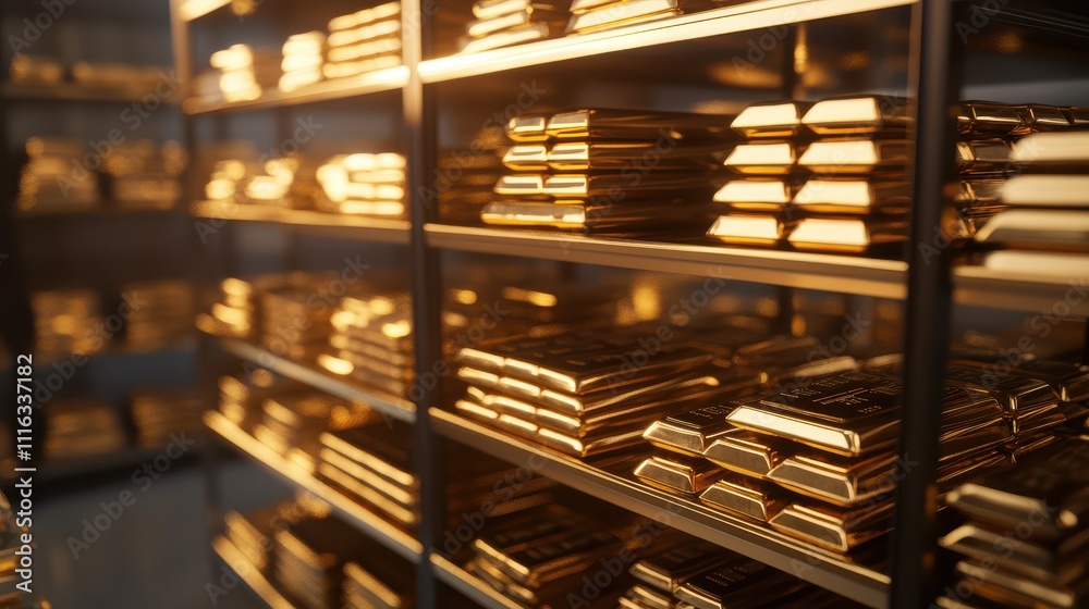 Elegant Display of Gleaming Gold Bars in a Secure Vault, Showcasing ...