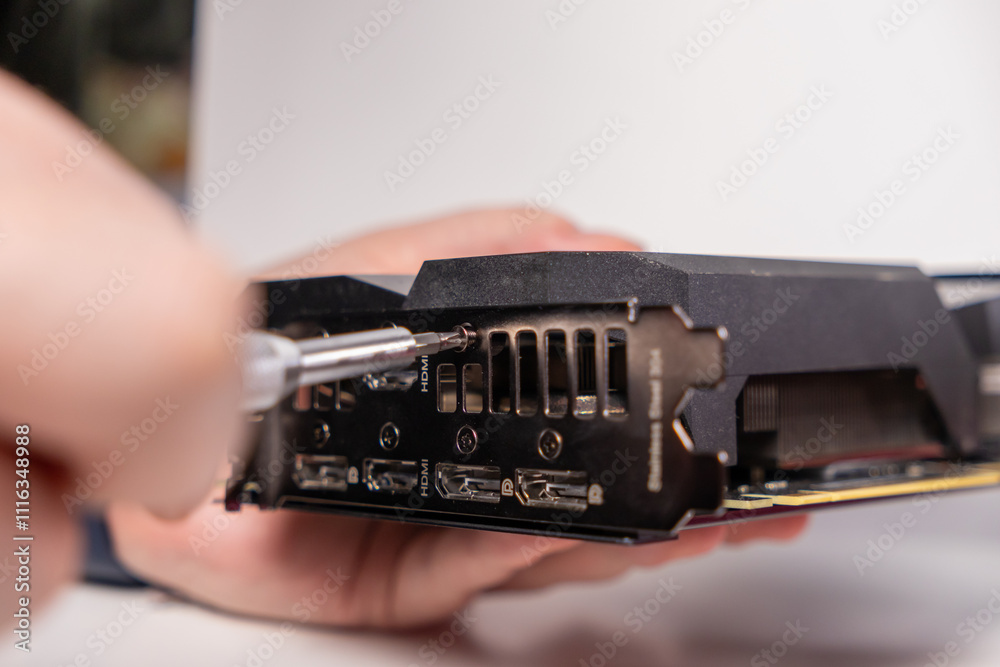 removing screws from gpu output panel, maintenance, hdmi ports, dp ...