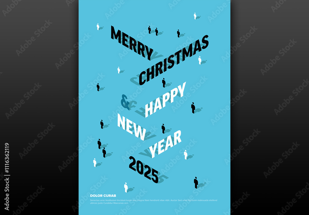 Modern simple minimalistic Merry Christmas card with isometry effects ...
