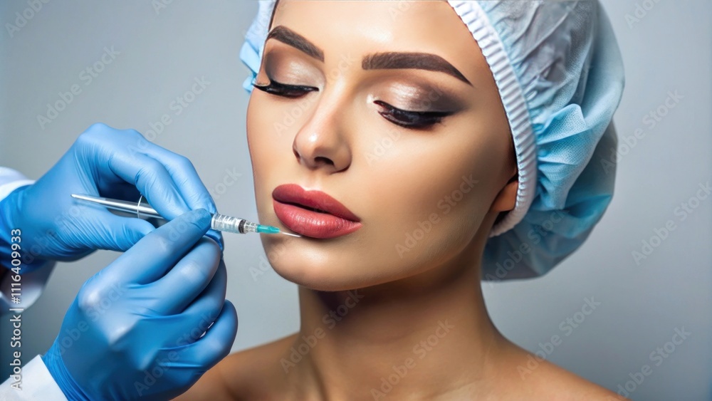Professional Cosmetic Procedure with Injector Performing Lip ...
