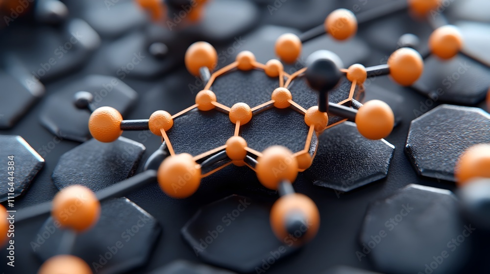 Detailed 3D rendered of the molecular structure of graphene featuring a ...