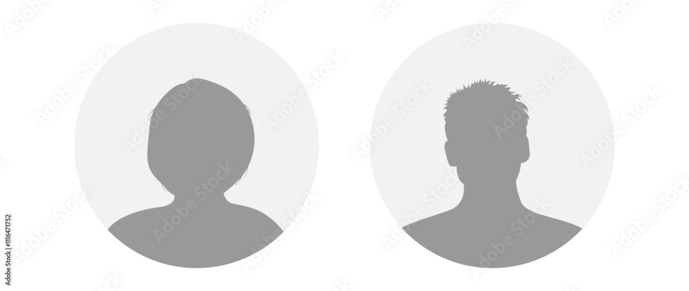 Vector flat illustration in grayscale. Icons of man and woman. Avatar ...