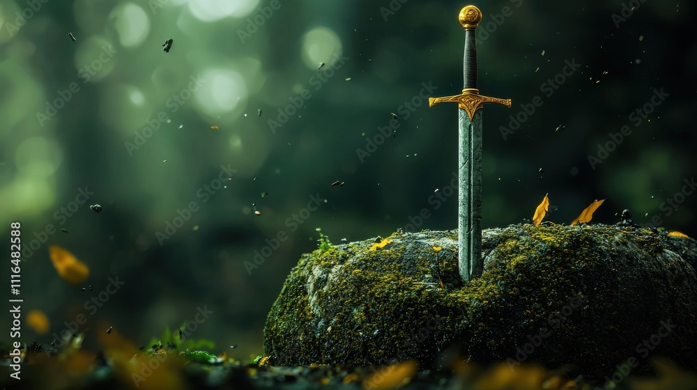 Epic battle for the legendary sword embedded in stone enchanted forest ...