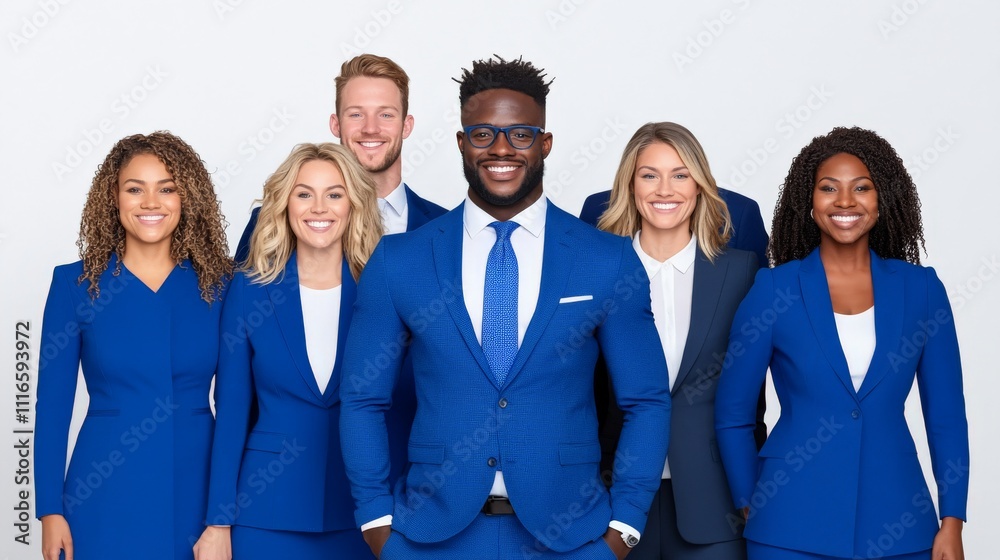 Blue Suit Team: A confident and diverse team of professionals stand ...
