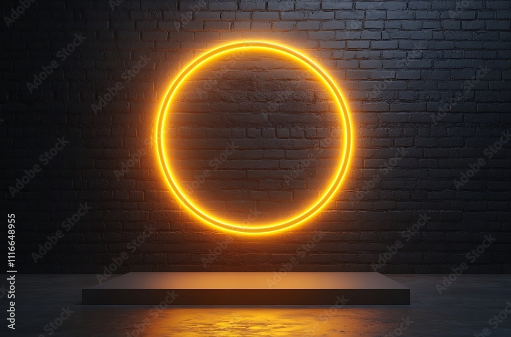 Design a sleek and modern product display scene with a yellow neon ...