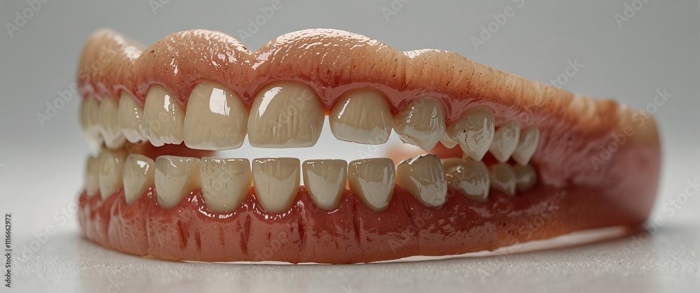 Full Denture Smile: Close-up of a meticulously crafted full denture ...