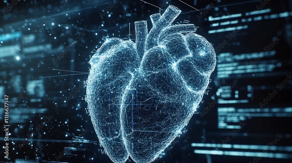Digital heart blueprint illustrating advanced interventional cardiology ...