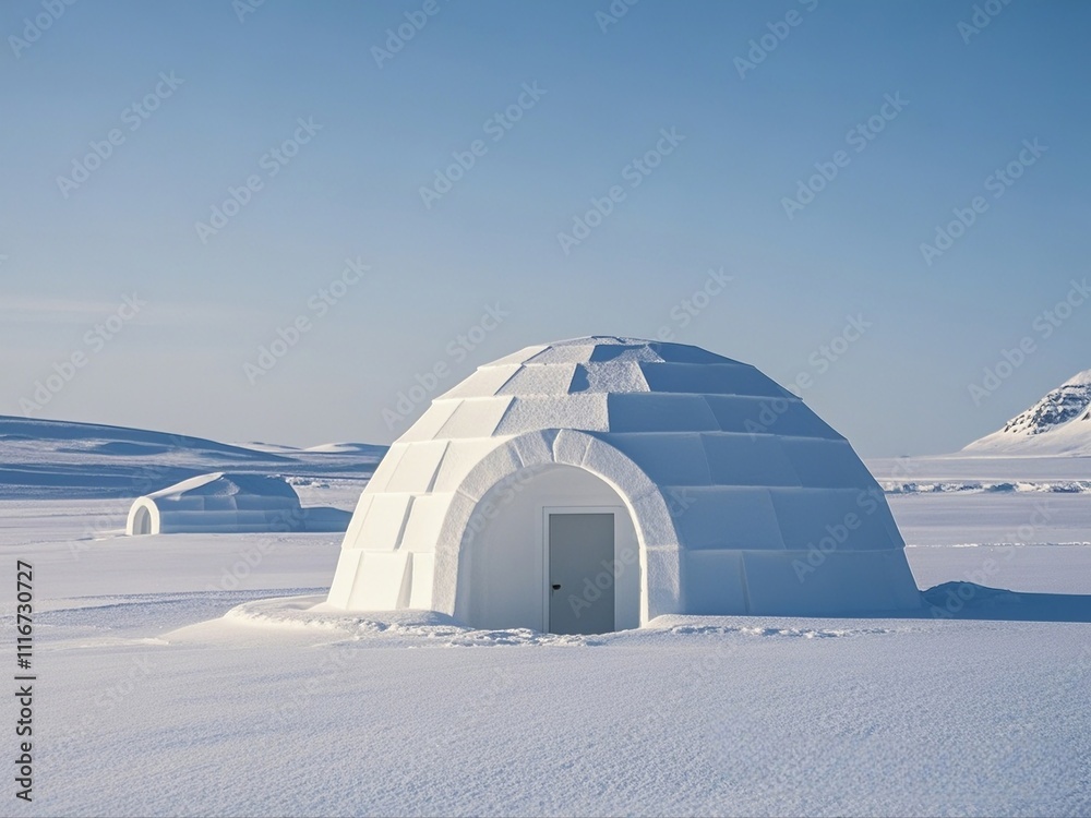 Igloo or snow house is shaped like a dome with a hole in the tunnel ...