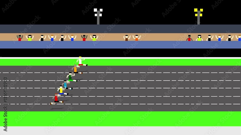 Animated video of an old human racing game with multiple competitors ...