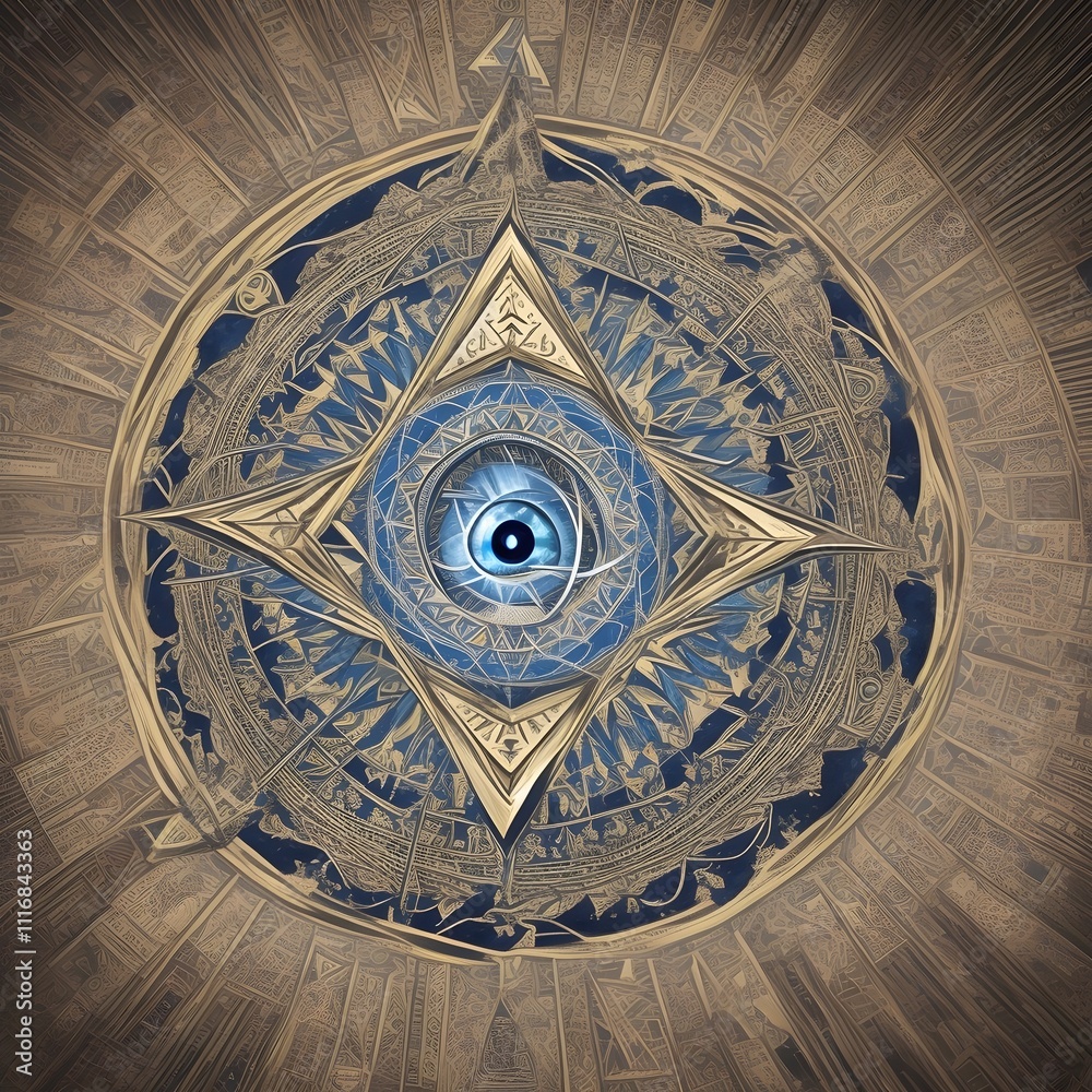 Eye of Providence, pyramid, abstract image on a wavy background. The ...
