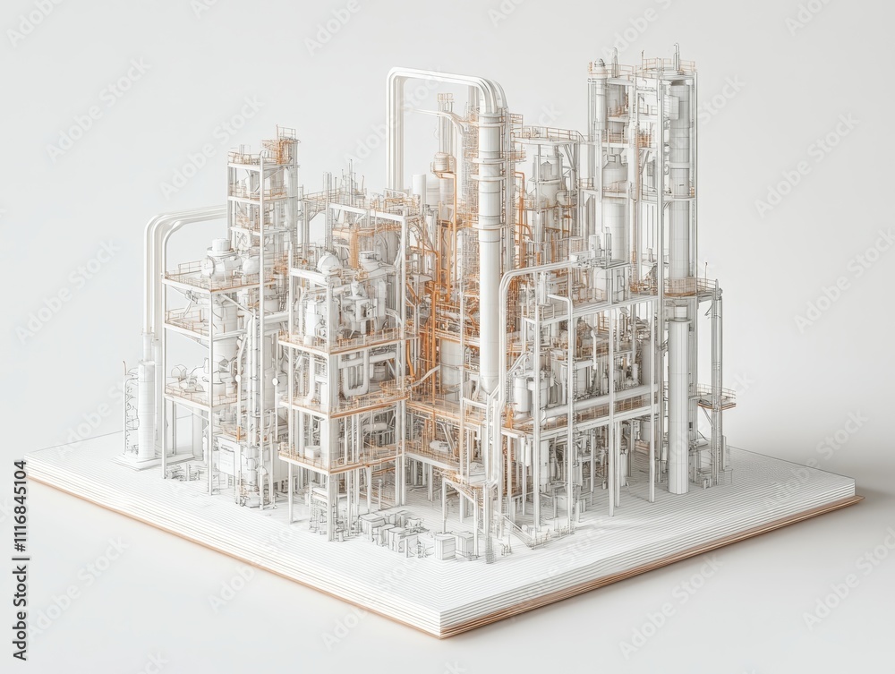 Industrial Plant Model White Sketch D Rendering Factory Blueprint Stock ...