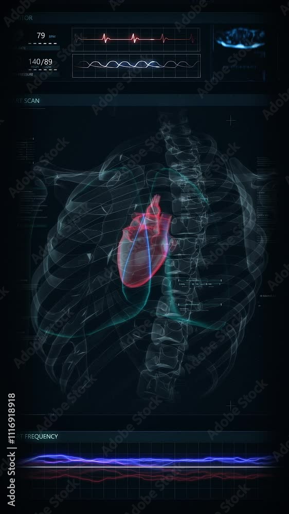 Futuristic technological interface analyzing human male anatomy ...