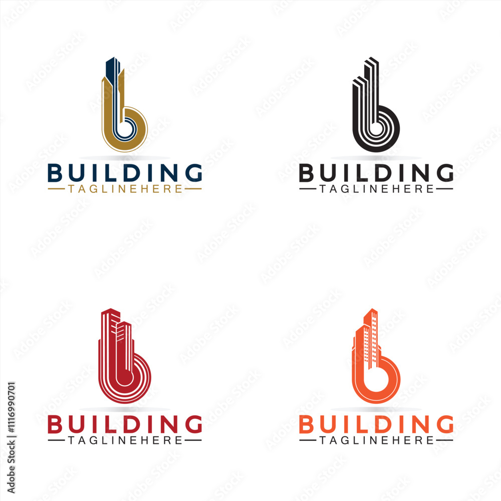 initial B with building vector logo design. Letter B logo formed ...