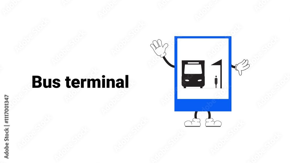 Animated bus terminal sign with cartoon characters, perfect for ...