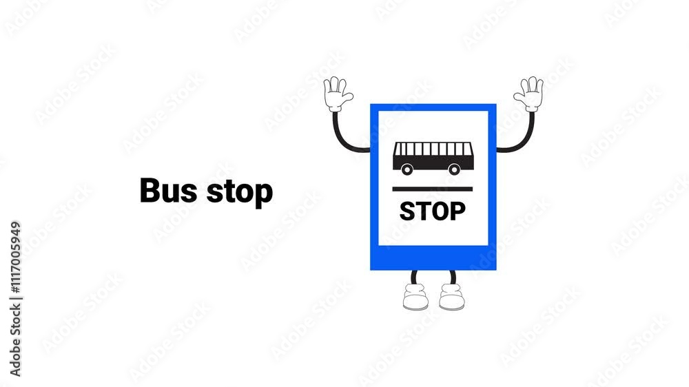 Animated bus stop sign with cartoon characters, perfect for educational ...