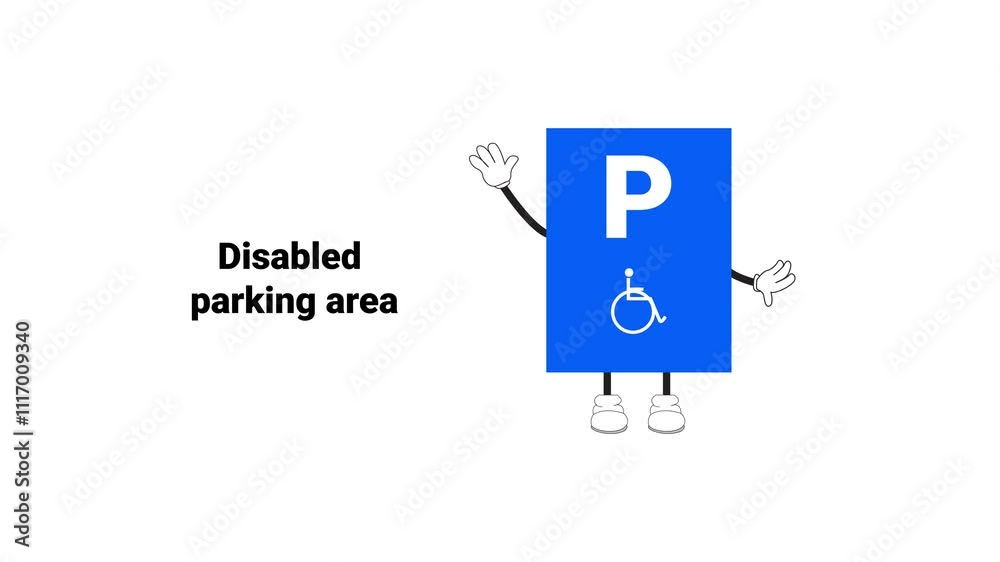 Animated disabled parking area sign with cartoon characters, perfect ...