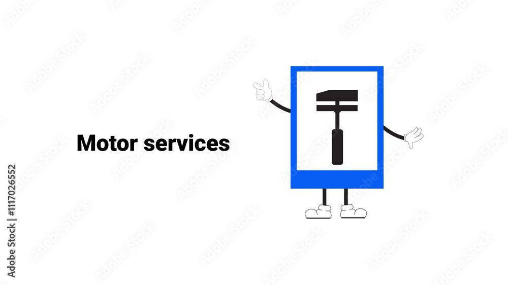 Animated motor services sign with cartoon characters, perfect for ...