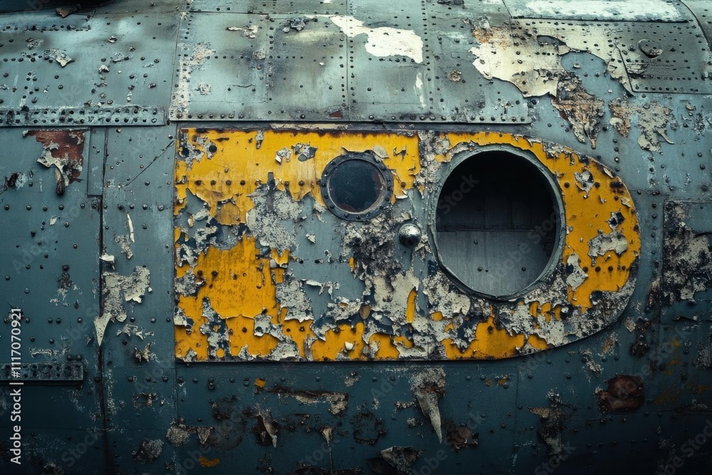 Poster Close-up of a weathered and peeling aircraft fuselage section ...
