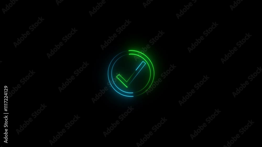 Neon positive check mark sign. Approval neon tick mark sign. Yes ...