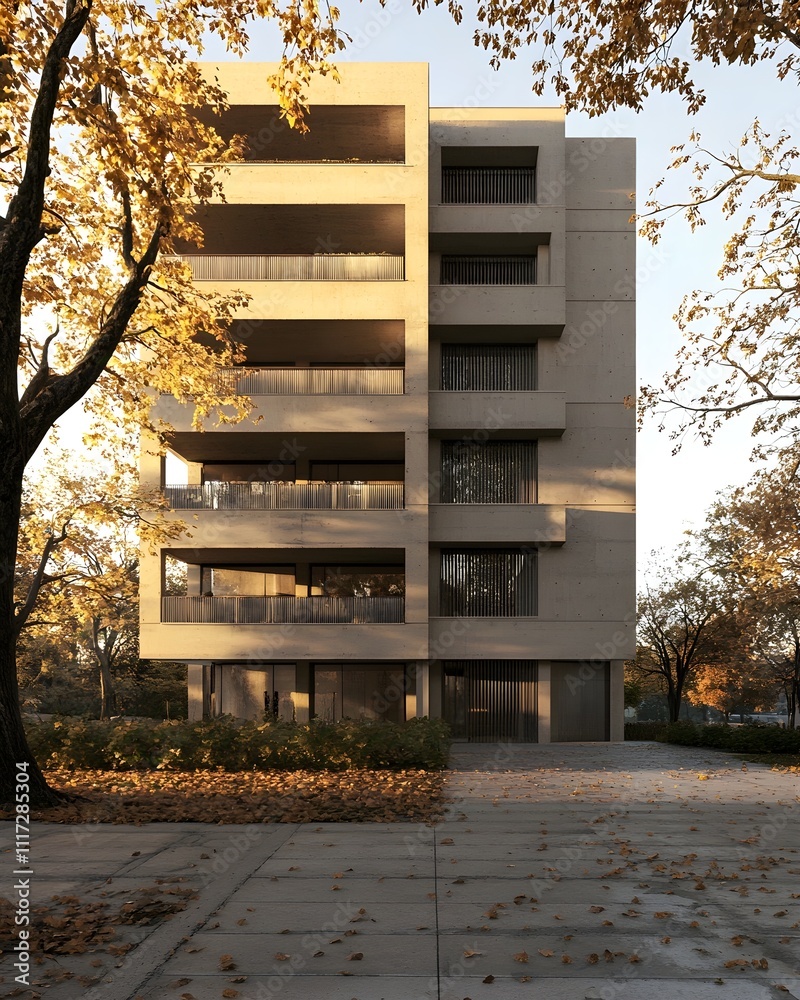 5 storey apartment building with a two-level penthouse on the top floor ...