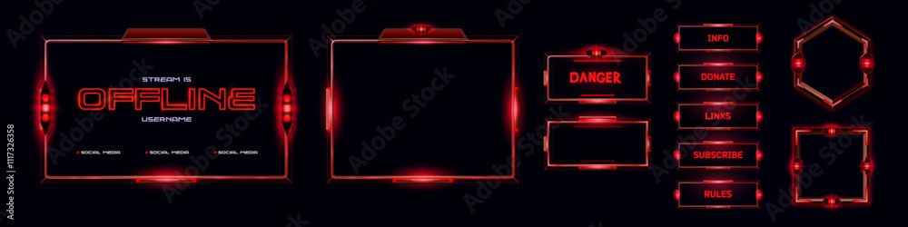 Red hud ui game frame. Cyber and futuristic screen with hologram. Scifi ...