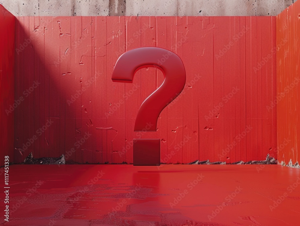 Red wall with a question mark in the middle. The question mark is ...
