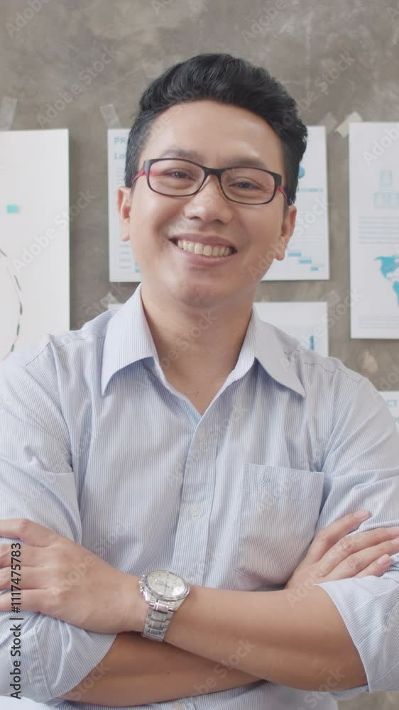 Vertical Screen : Portrait of successful handsome executive businessman smart casual wear look ...