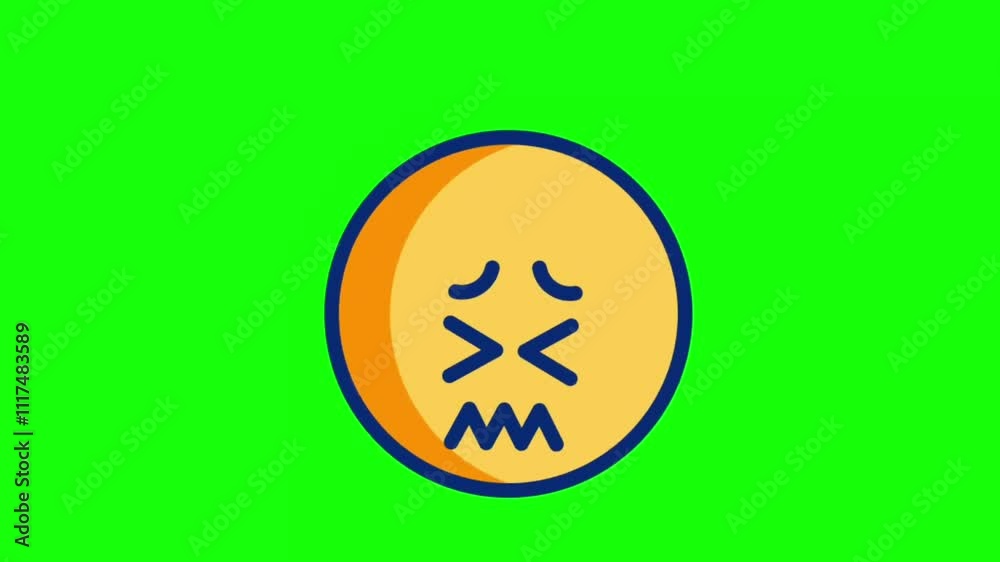 Confounded face emoji animation loop on green screen background for ...