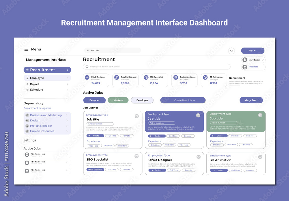 Recruitment Management Interface Dashboard Stock Template | Adobe Stock
