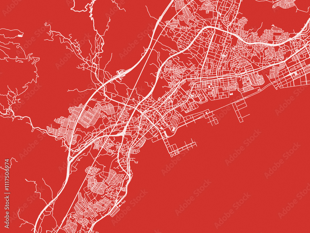 Christmas Map of Hatsukaichi, Japan in Snowy White on Festive Red ...