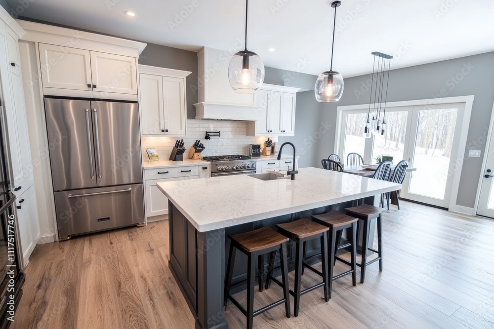Family kitchen with island seating and kid-friendly design modern home ...