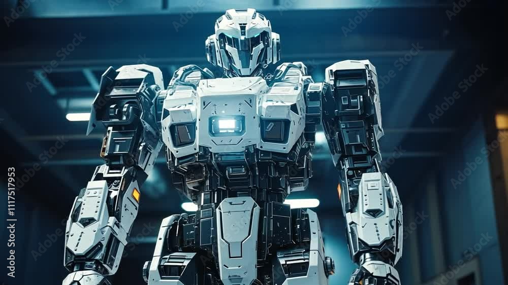 Mobile Suit robot in a futuristic military base, ready for deployment ...