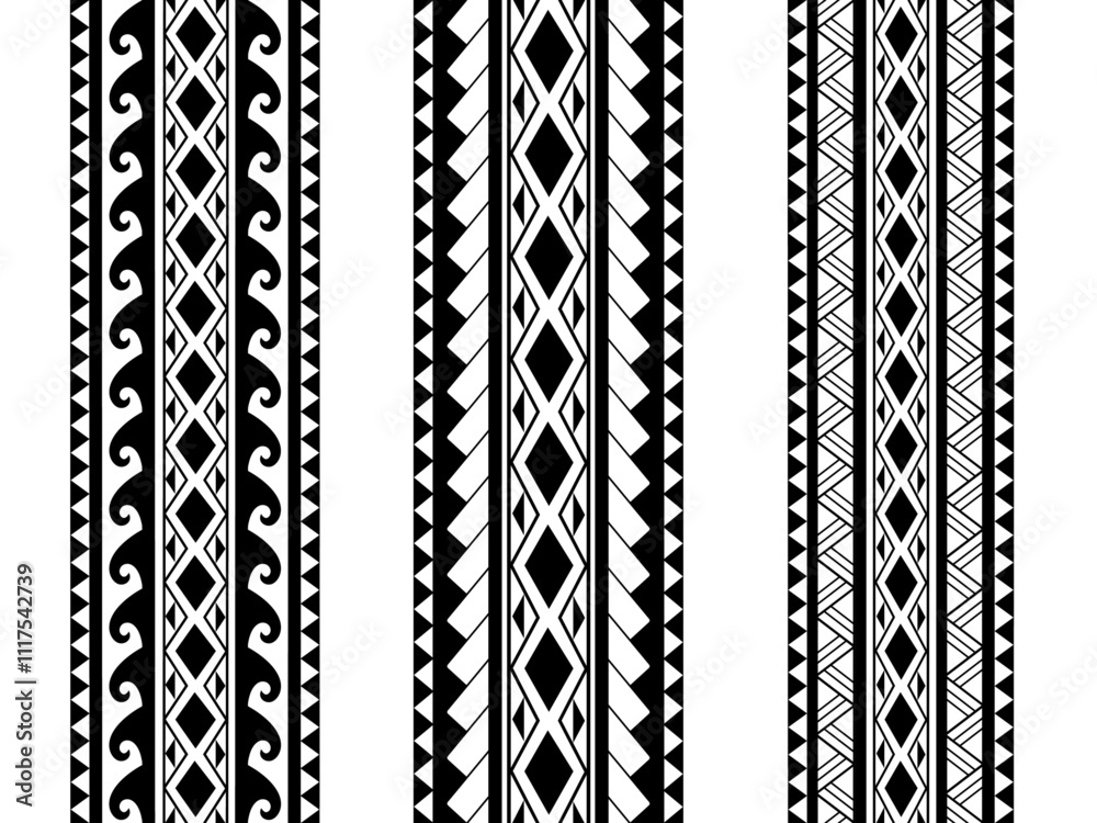 Set of Maori Polynesian tattoo bracelets border. Tribal sleeve seamless ...