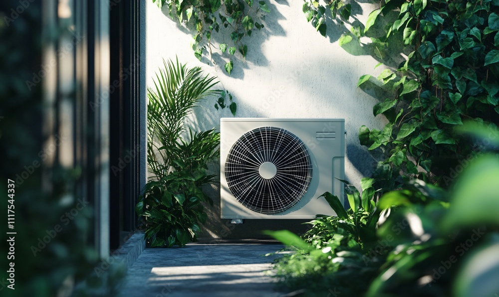 Outdoor view of a residential community with visible air conditioning ...