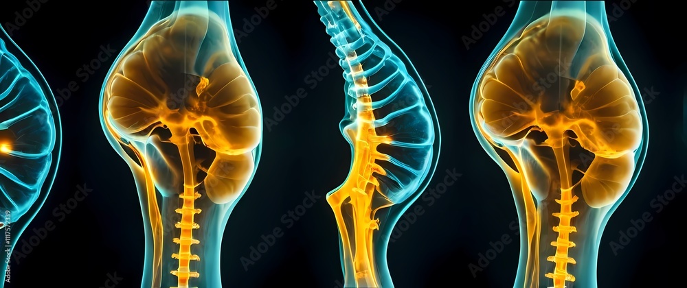 Highresolution MRI scan showing the progression of a spinal tumor Stock ...