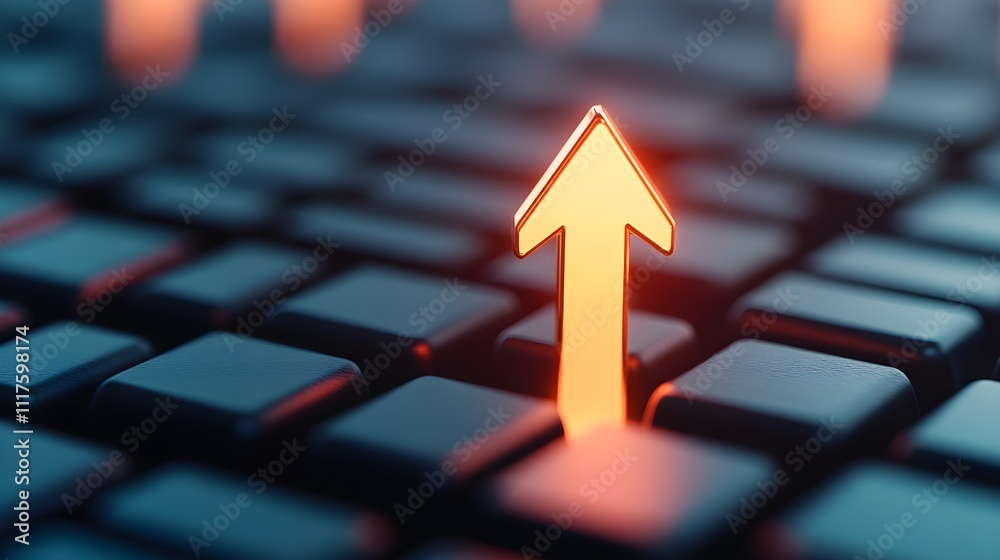 Keyboard arrow key action digital workspace technology image close-up ...