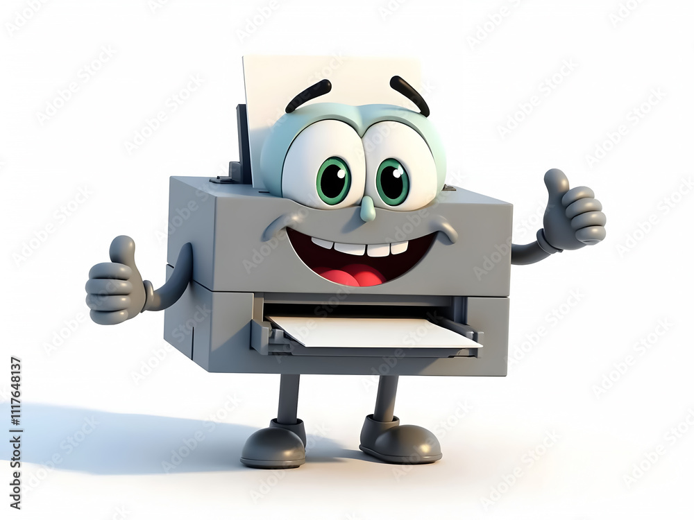 3D Caricature Cartoon of Inkjet Printer Mascot with Funny Eyes and Legs ...