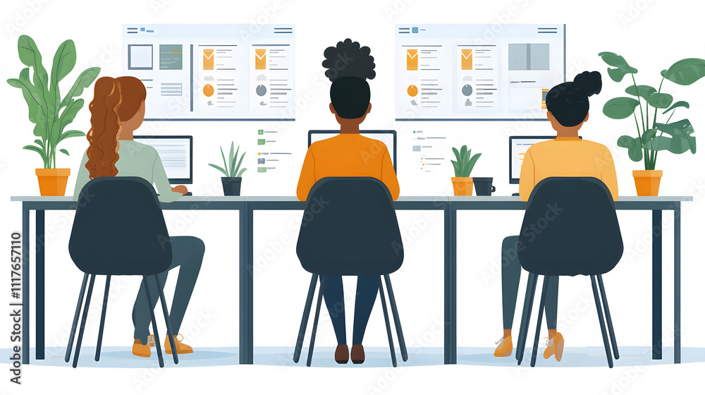 Vector illustration showing an HR scheduling interface with interview ...