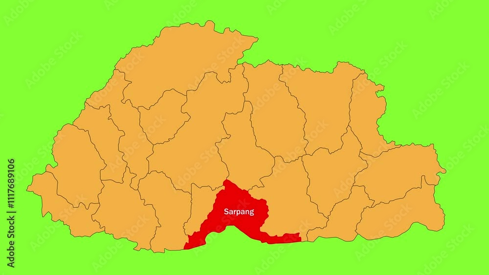 Sarpang map animated video. The location is highlighted on the bhutan ...
