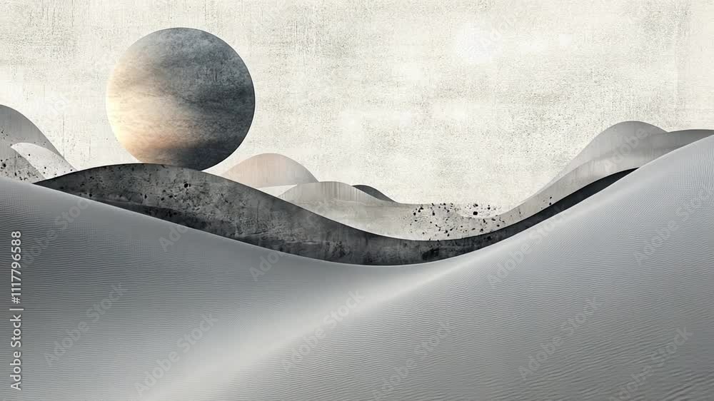 Celestial Serenity: A minimalist, ethereal landscape painting evokes a ...