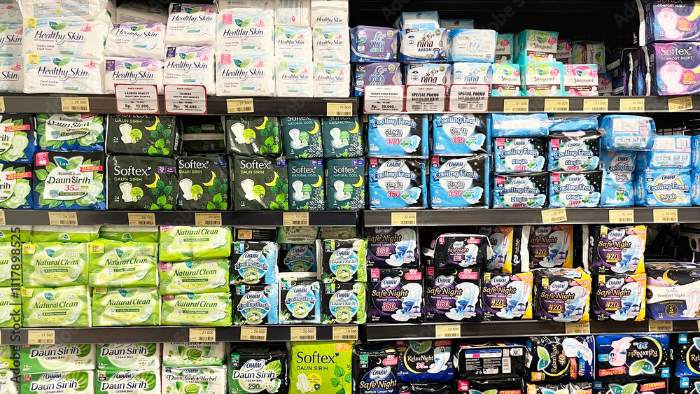 Jakarta, Indonesia, 19 October 2024: Various brand of menstrual pads on ...