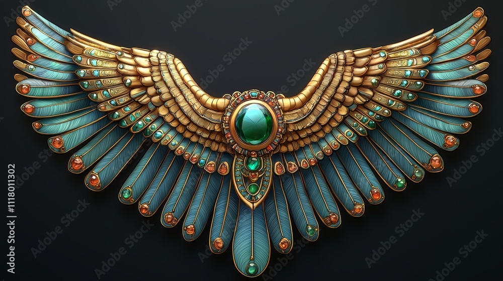 An ancient Egyptian-themed UI game frame crafted from gold and emeralds ...