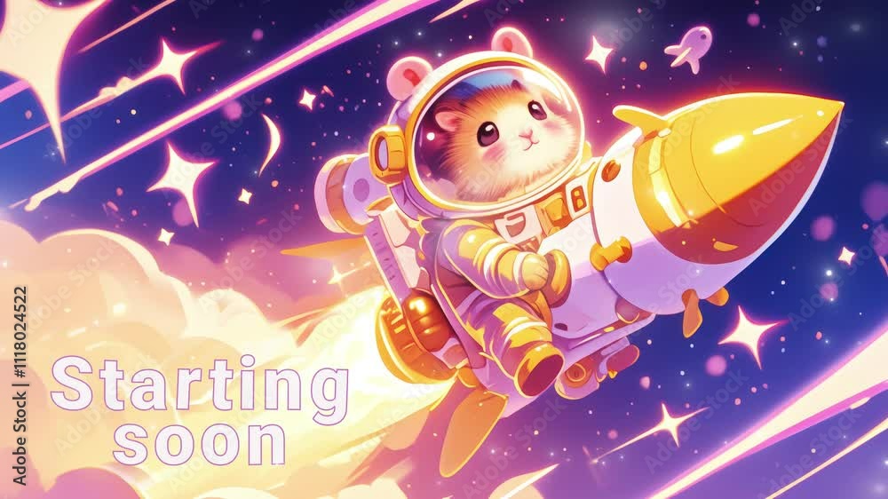 Hamster in space suit rides rocket through vibrant cosmic landscape ...