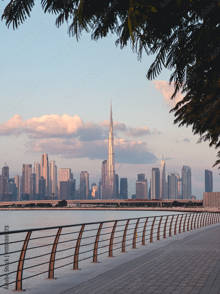Dubai Skyline, Panoramic view of Dubai downtown skyline from Creek ...