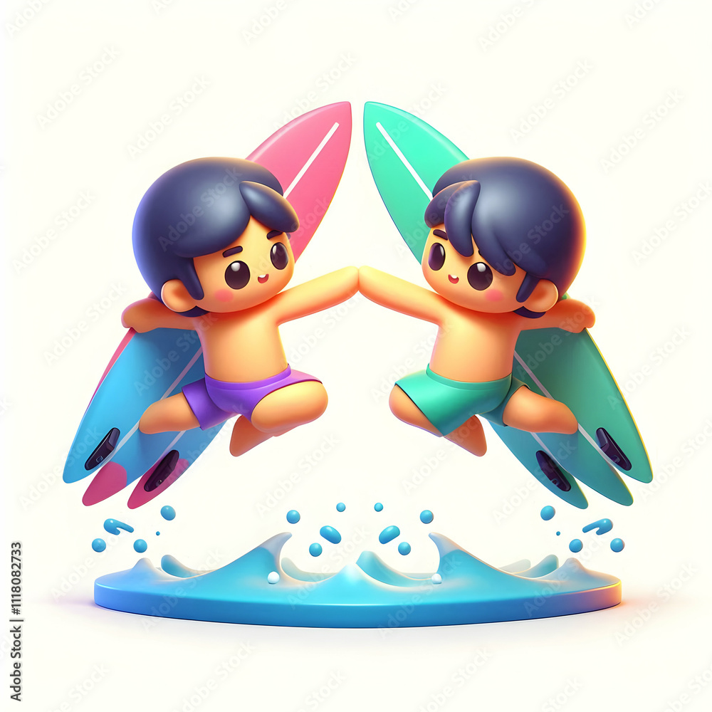 3D Vector of two surfboards crossing mid air isolated on white ...